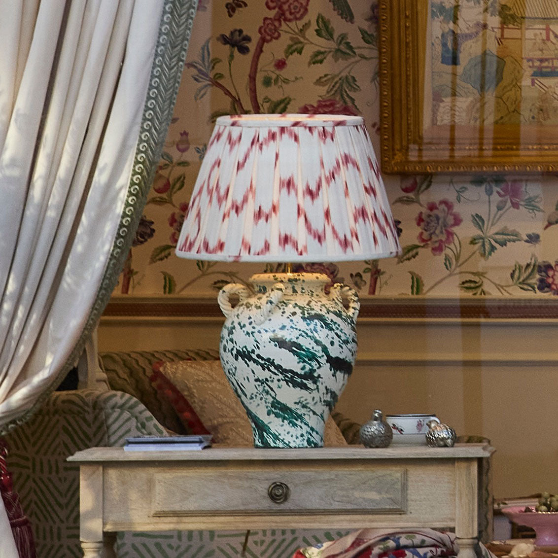 Pair of Green Rutherford Lamps with Bespoke Shades – Max Buston Design